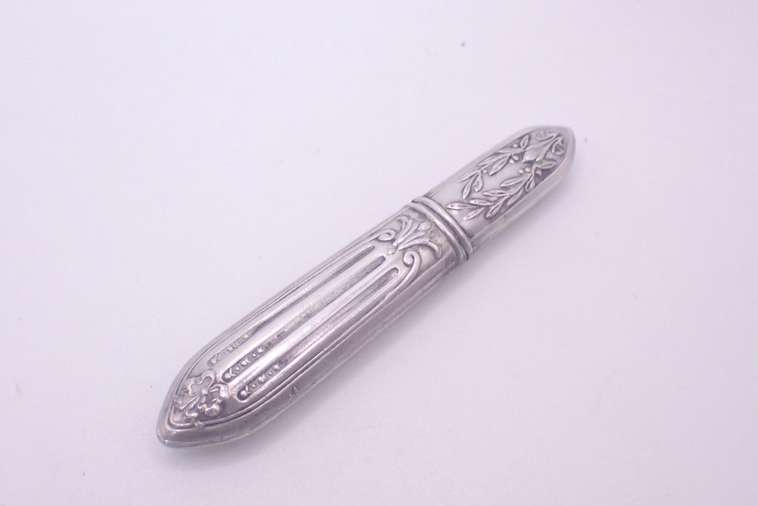 Antique French Solid Silver Sewing Needle Case Etui Holder Wreath and ...