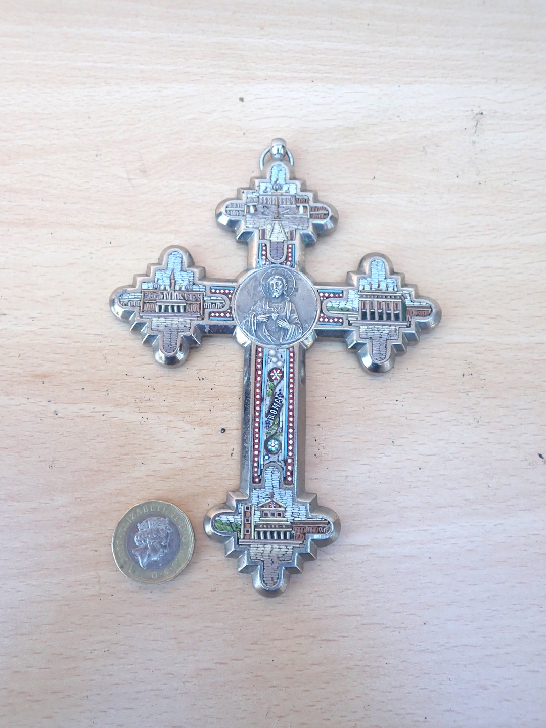 Antique Micro Mosaic Cross Crucifix Grand Tour Roma Italy Pilgrimage ...
