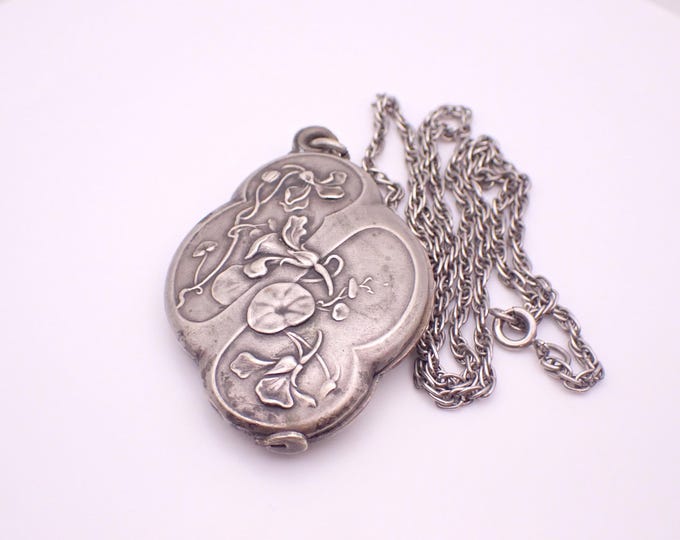 Art Nouveau Slider Mirror Pendant Locket Large Pendant Silver Plate ...