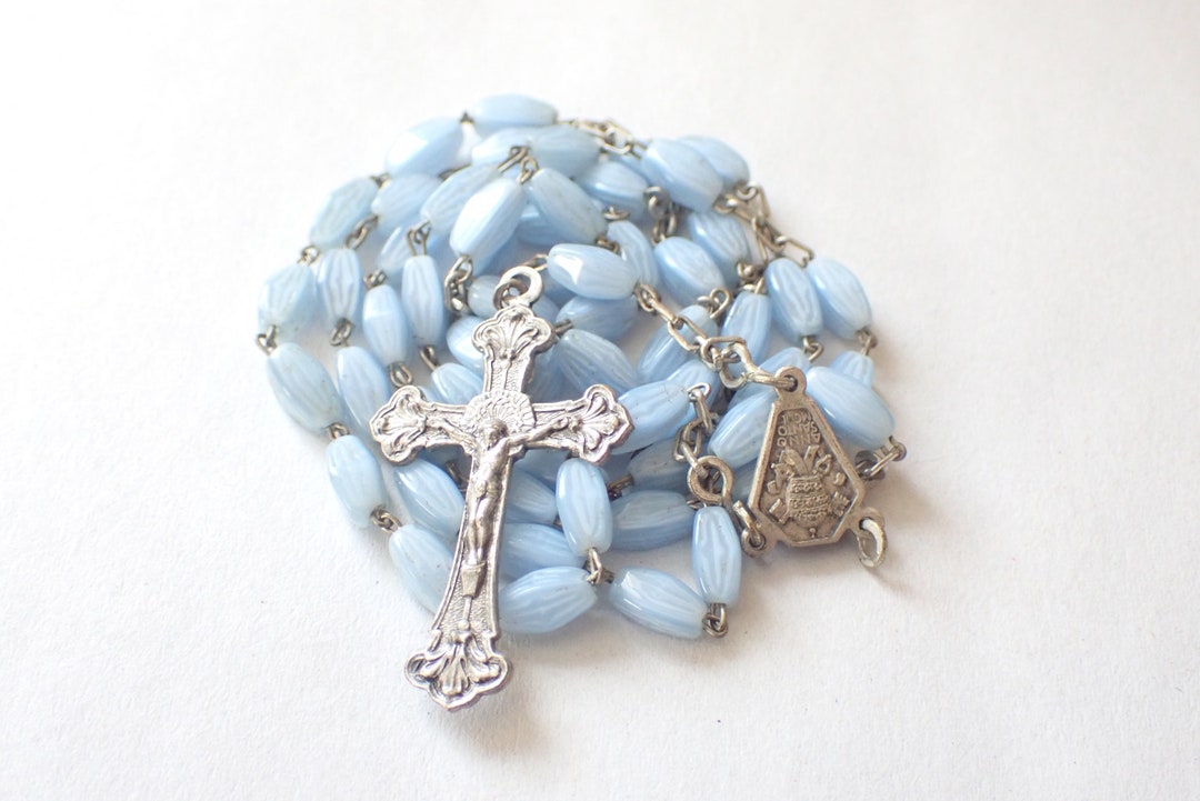 Vintage Chaplet Rosary Prayer Glass Faceted Necklace Charms Catholic ...