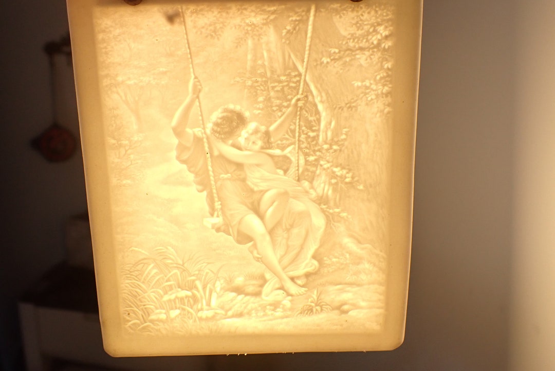 Antique Lithophane Porcelain Plaque Lovers on Swing Ca 1890s Candle ...