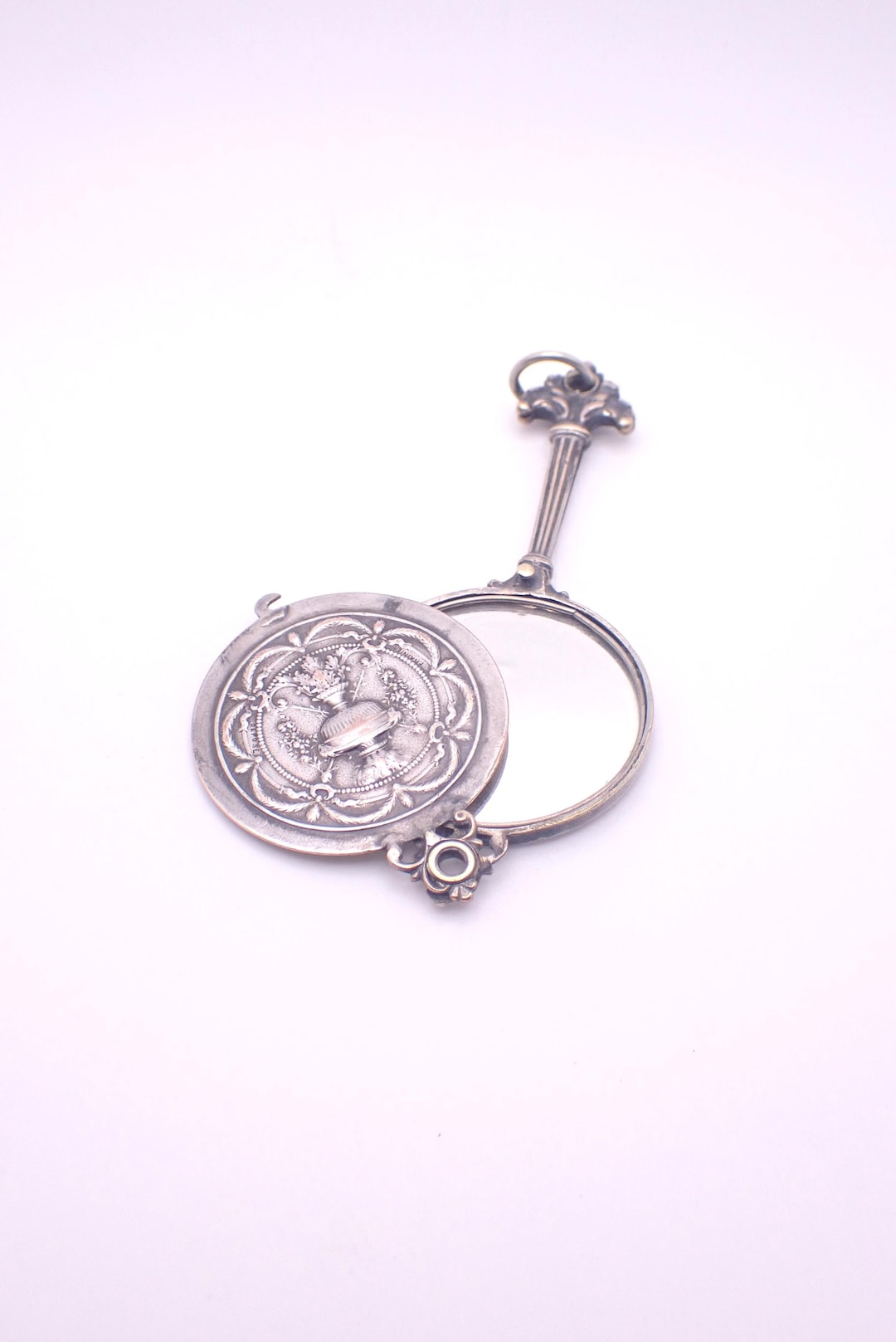Antique Slider Mirror Pendant Locket Silver Plate Rare Pendulum Shape ...