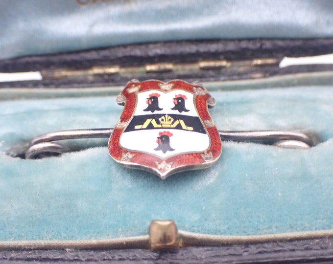 Rare Silver & Enamel Coat of Arms Bar Brooch Pin Shield Jesus College ...