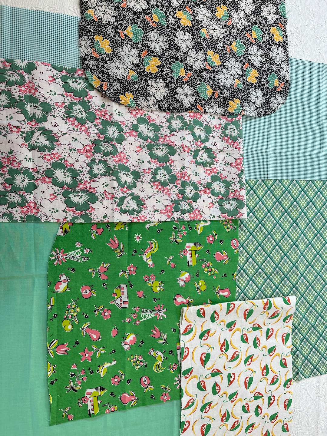 Vintage Green Fabric Pieces From 1940/1950's - Etsy