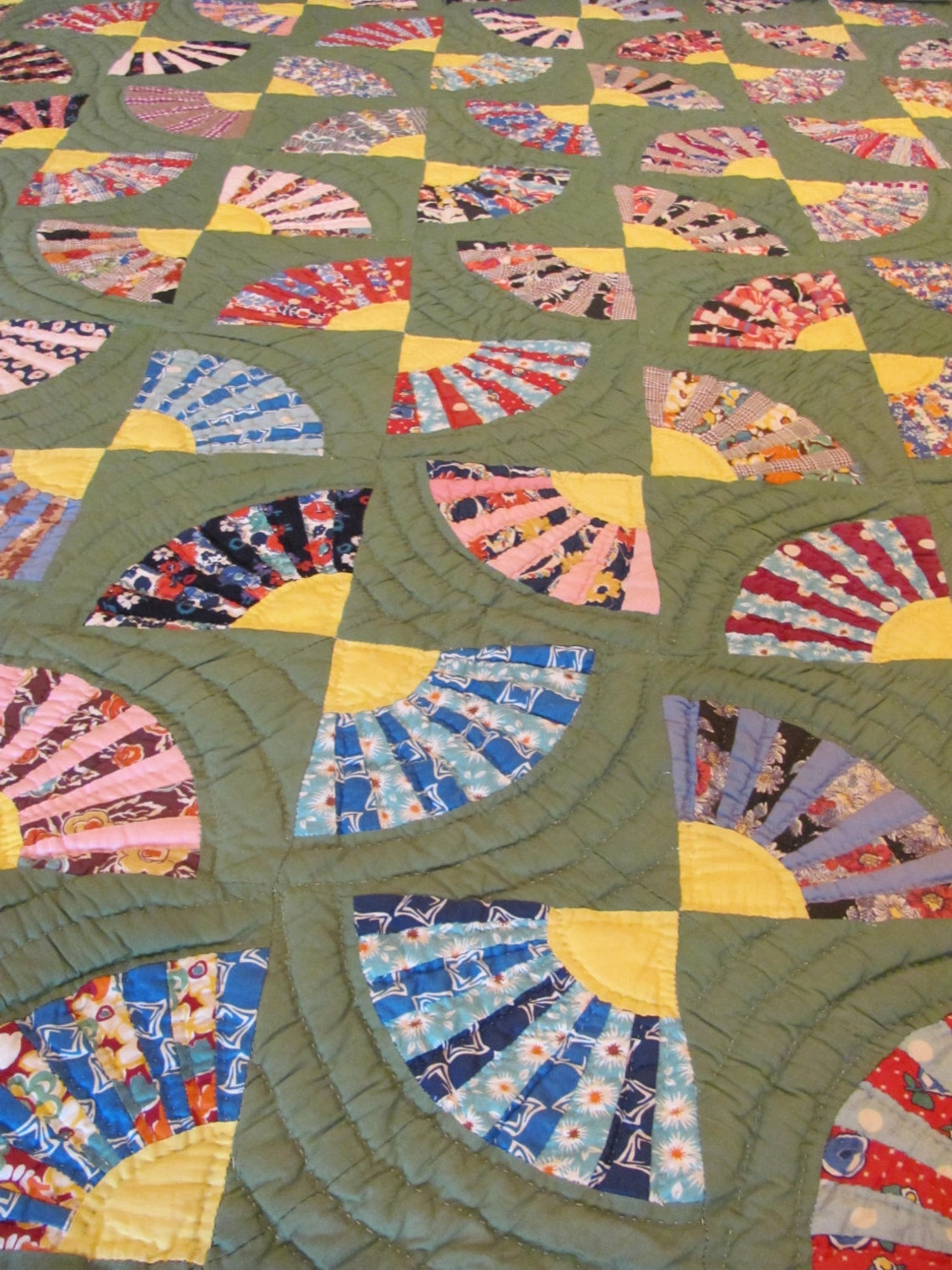 Antique Quilt, Fans Pattern, Depression Era - Etsy