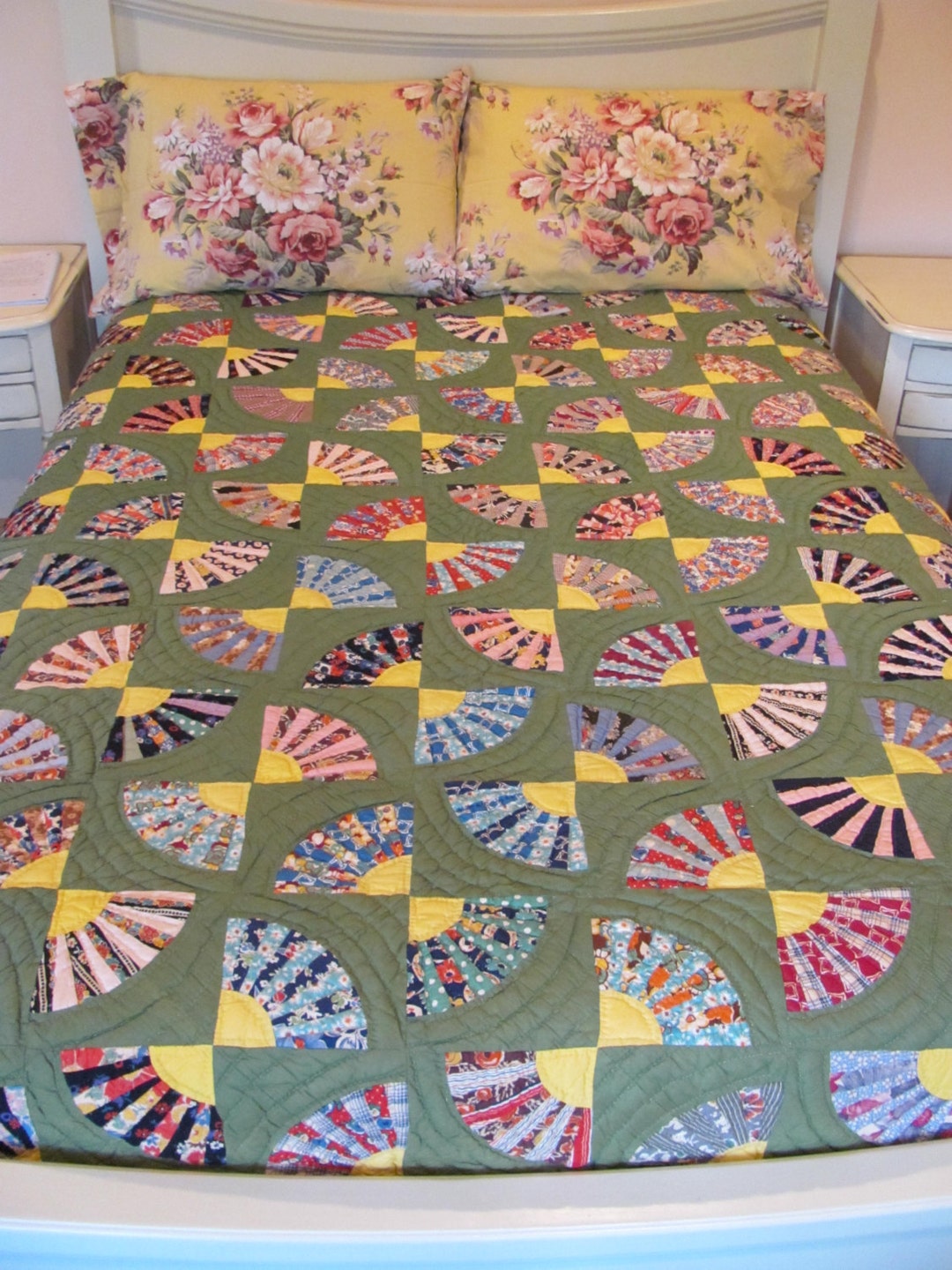 Antique Quilt, Fans Pattern, Depression Era - Etsy