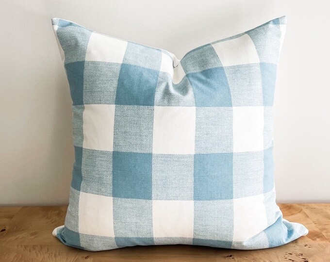 READY TO SHIP 20x20 Blue and White Buffalo Check Pillow Cover, Gingham ...