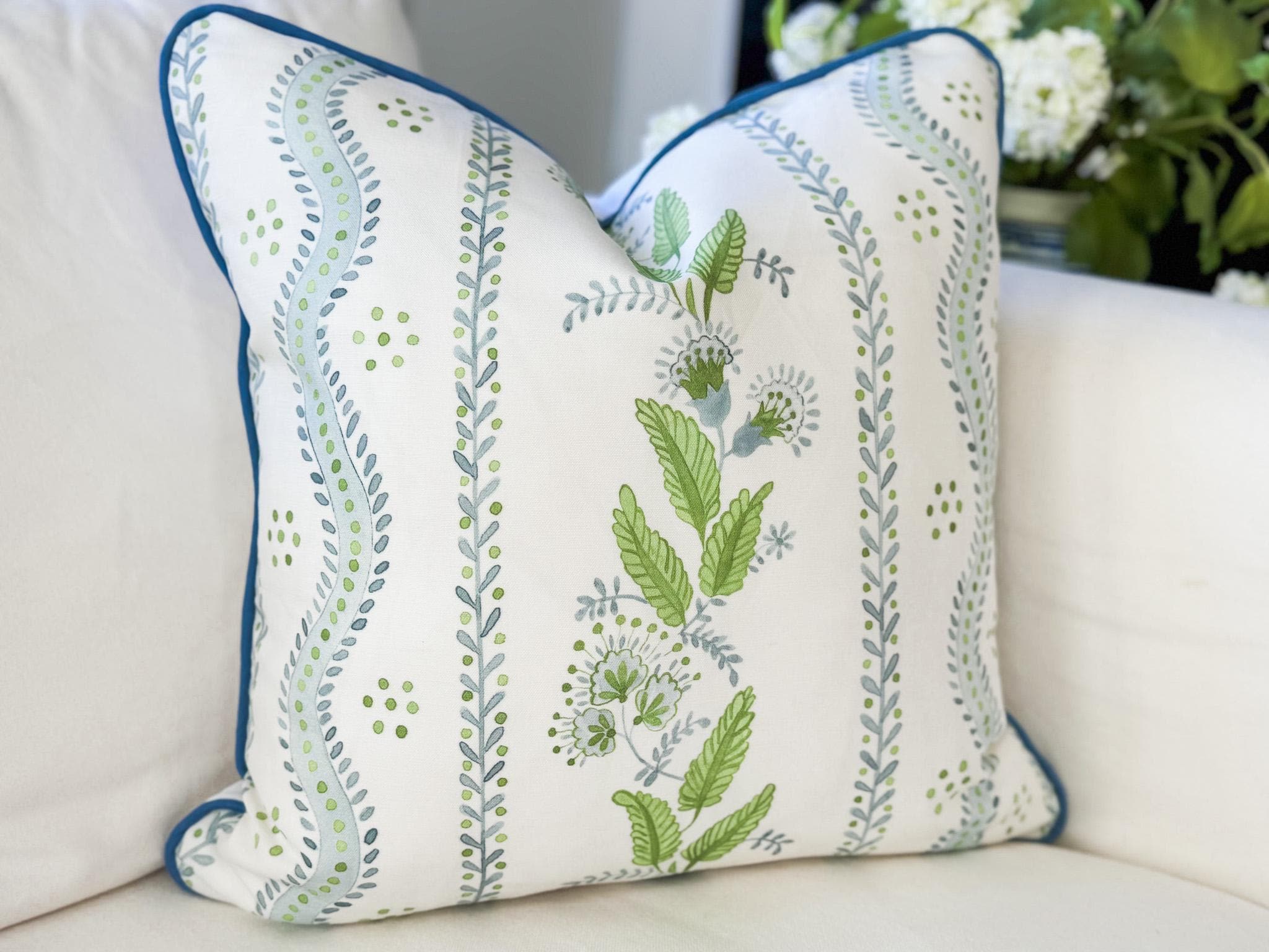 Danika Herrick Blue Green Floral Vines Pillow Cover - Grandmillenial ...