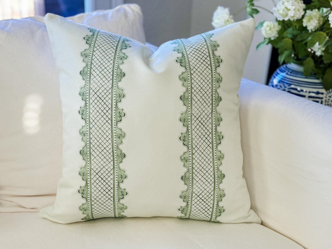 Danika Herrick Clarabelle Green Lattice Stripe Pillow Cover ...