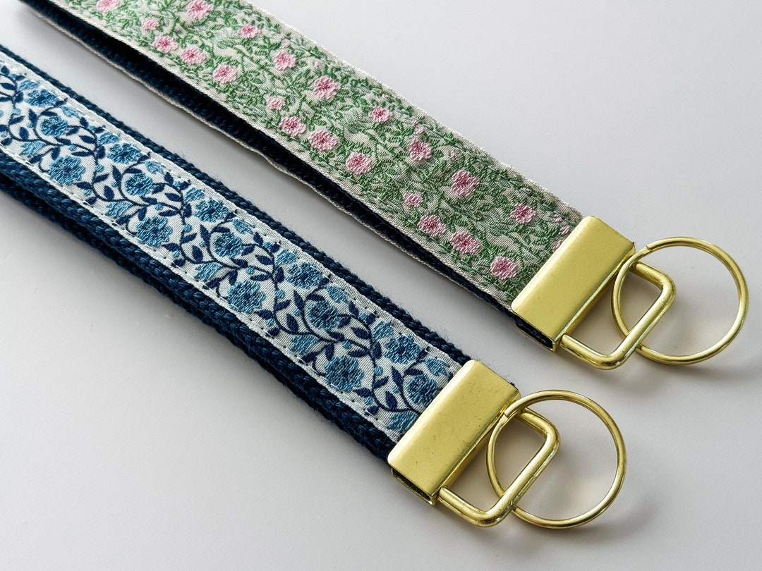 Embroidered Floral Trim Keychain - Gold Wristlet Key Fob - Etsy