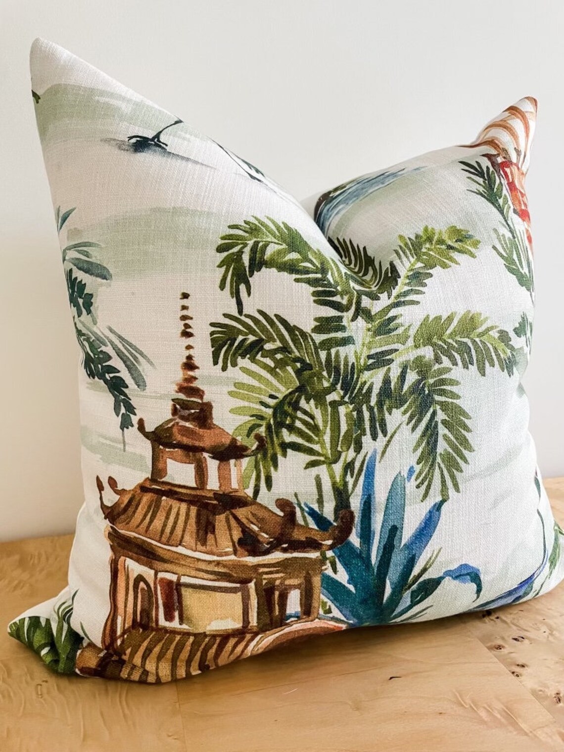 Emperor Palm Asian Pagoda Pillow Cover Crane Trees Floral - Etsy