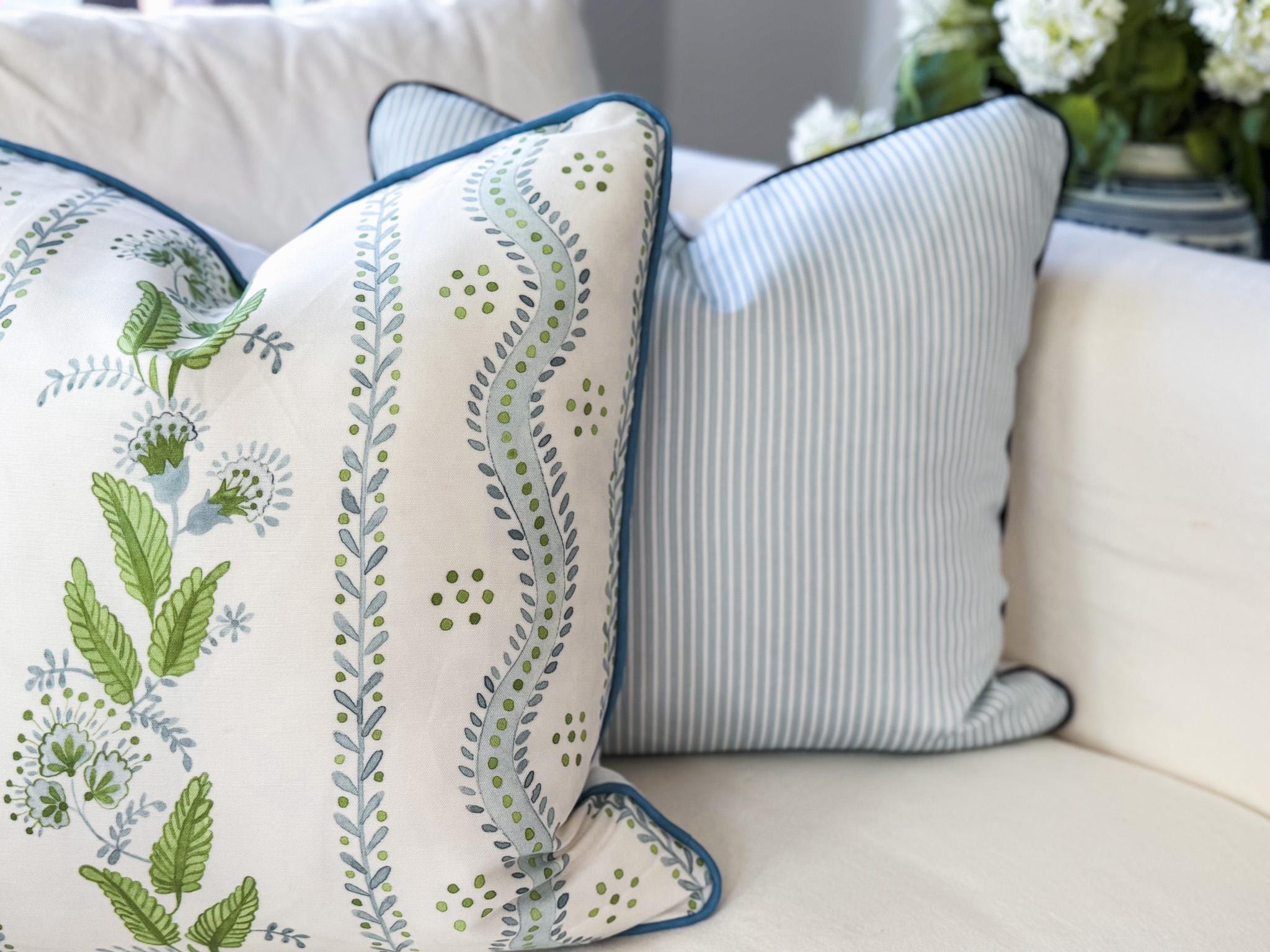 Danika Herrick Blue Green Floral Vines Pillow Cover - Grandmillenial ...