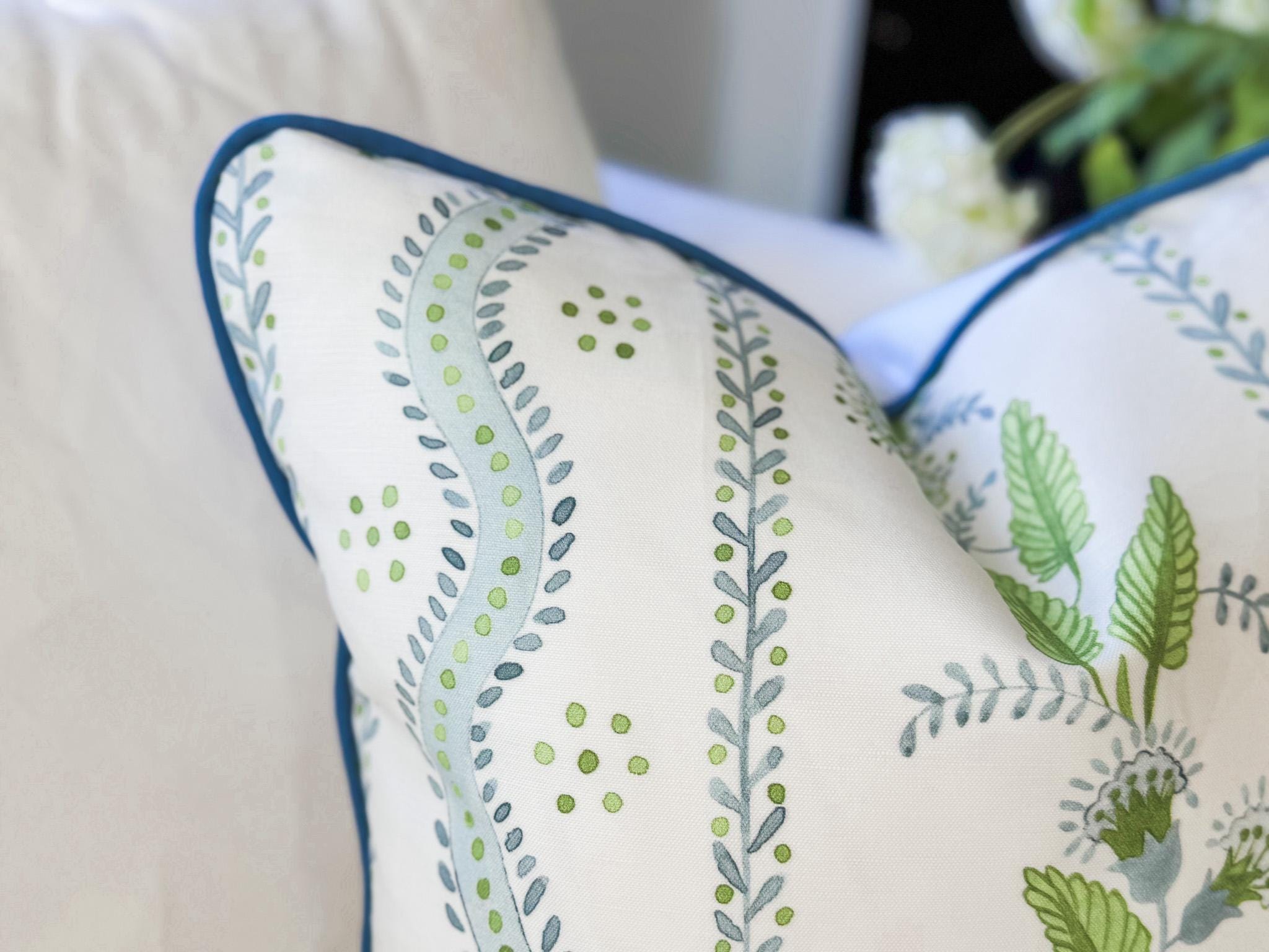Danika Herrick Blue Green Floral Vines Pillow Cover - Grandmillenial ...
