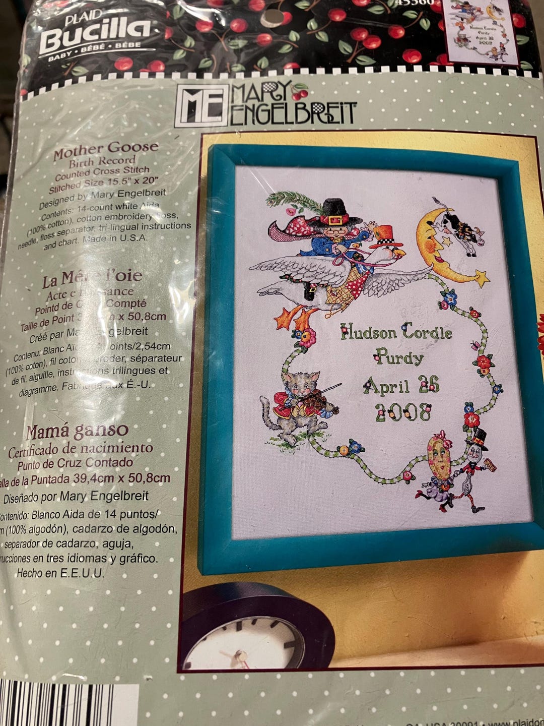 Mother Goose Cat & Fiddle Nursery Rhyme Characters Birth Record ...