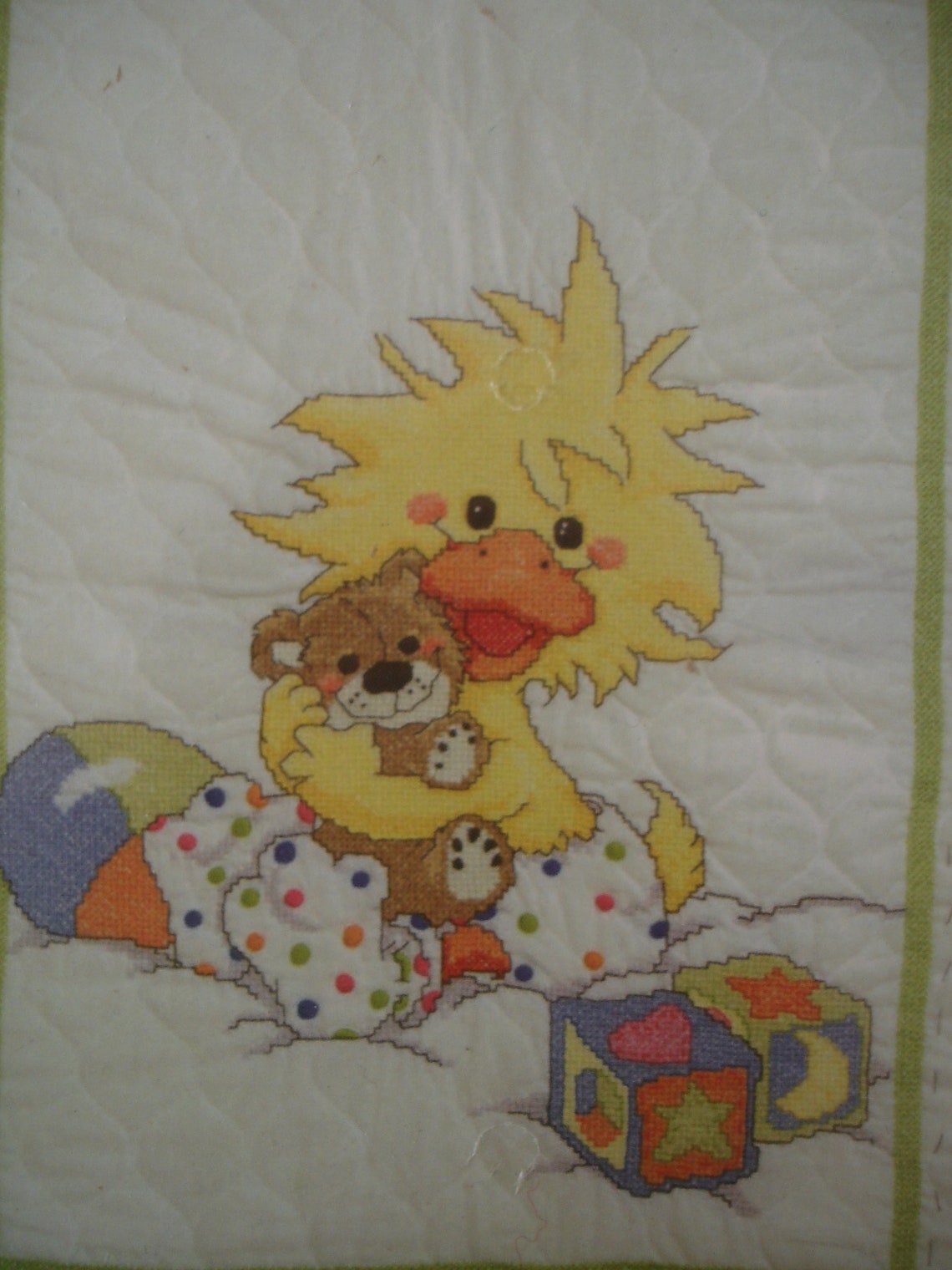 Suzy's Zoo Witzy Duck With His Toys and Teddy Bear/ Cross Stitch Quilt ...