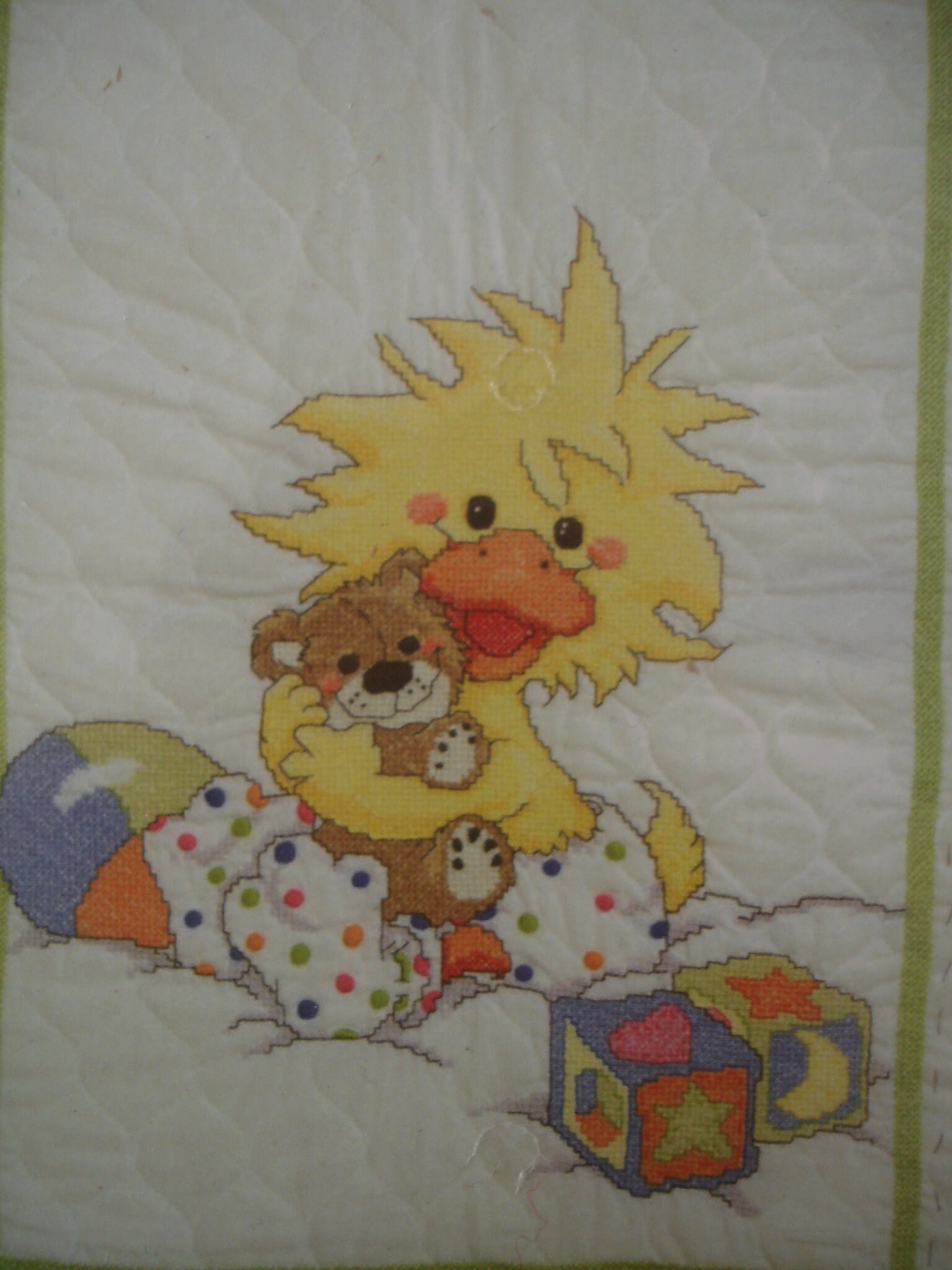 Suzy's Zoo Witzy Duck With His Toys and Teddy Bear/ Cross Stitch Quilt ...