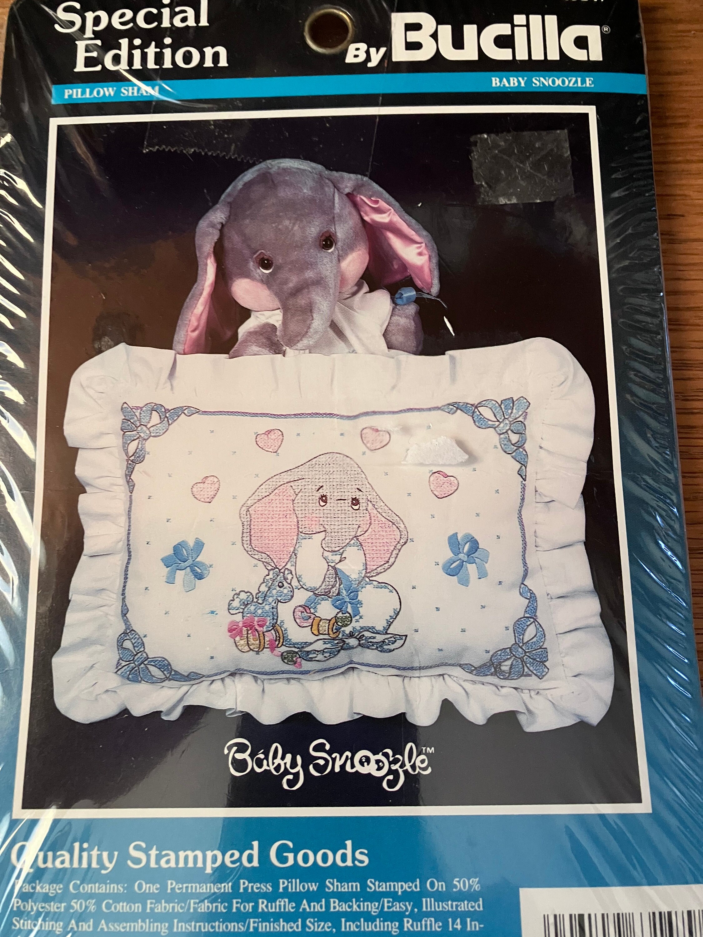 Baby Snoozle Elephant/ Cross Stitch Pillow Case Sham Top & Instructions ...