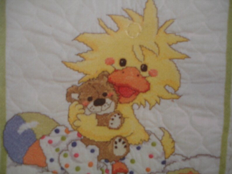 Suzy's Zoo Witzy Duck With His Toys and Teddy Bear/ Cross Stitch Quilt ...