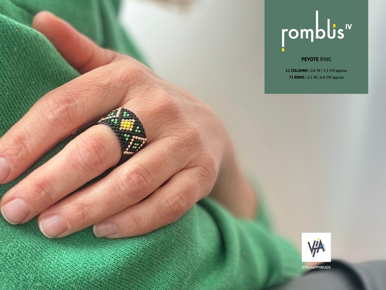 Peyote Ring Pattern, Miyuki Tutorial, Bead Jewelry Pattern, Bead Ring ...