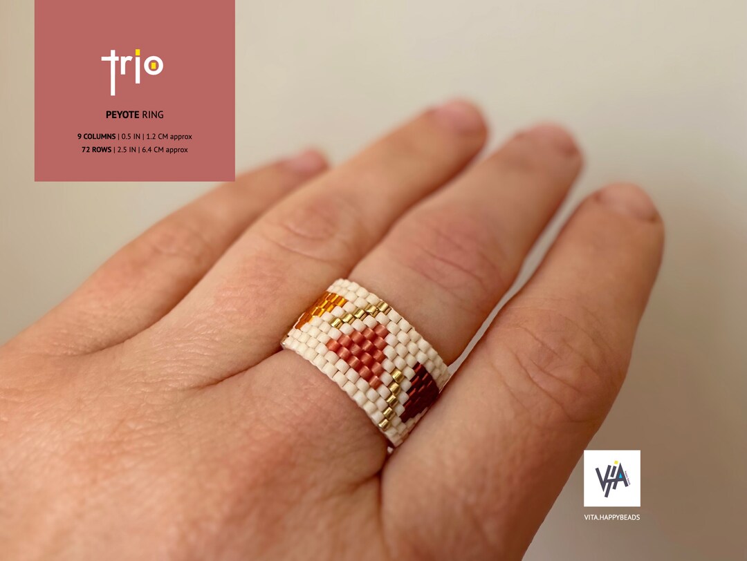 Peyote Ring Pattern, Bead Ring Pattern, Miyuki Tutorial, Odd Count One Drop Stitch Peyote Ring ...
