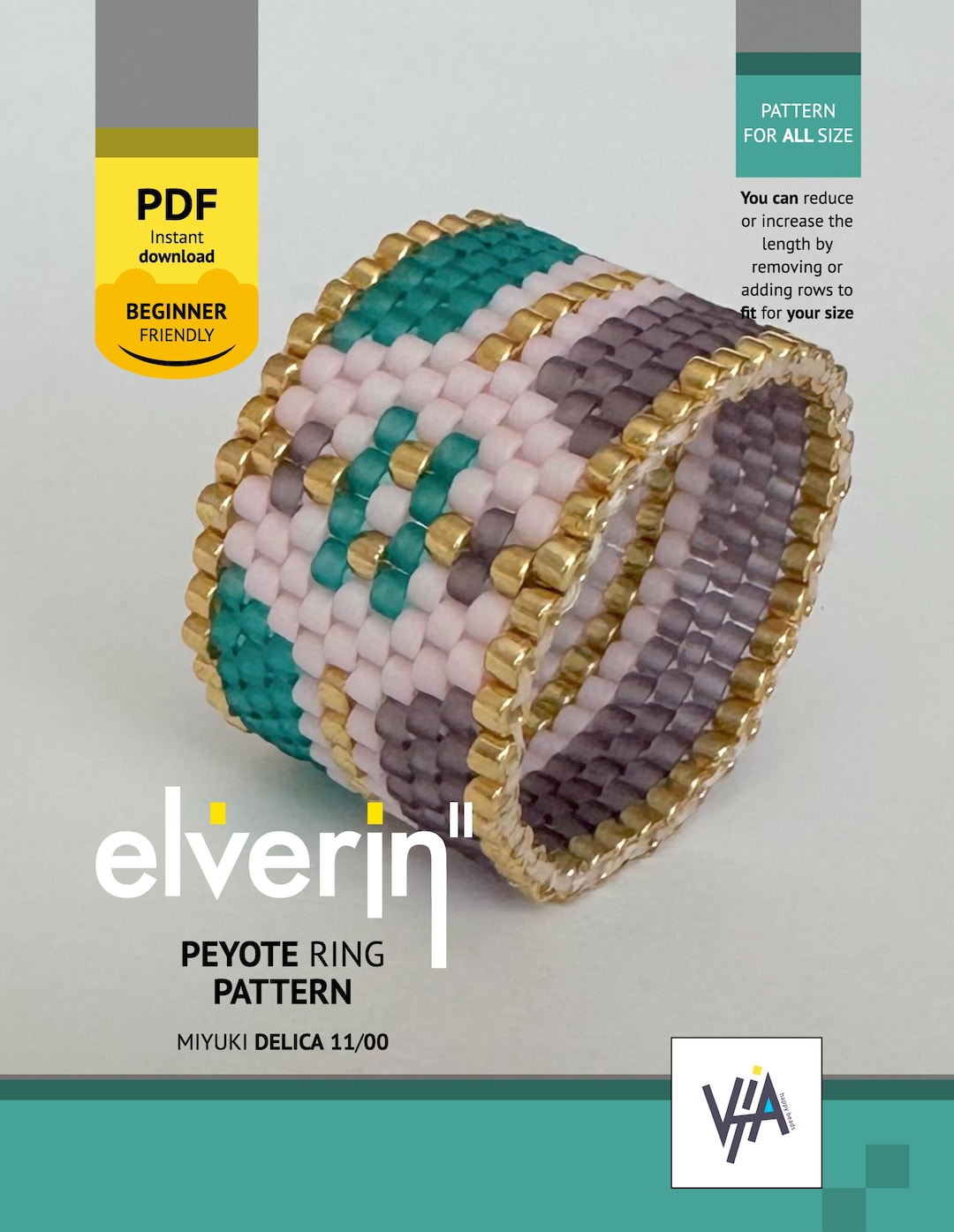 Peyote Stitch Pattern for Miyuki Delica, Modern Bead Ring, PDF Beadwork ...