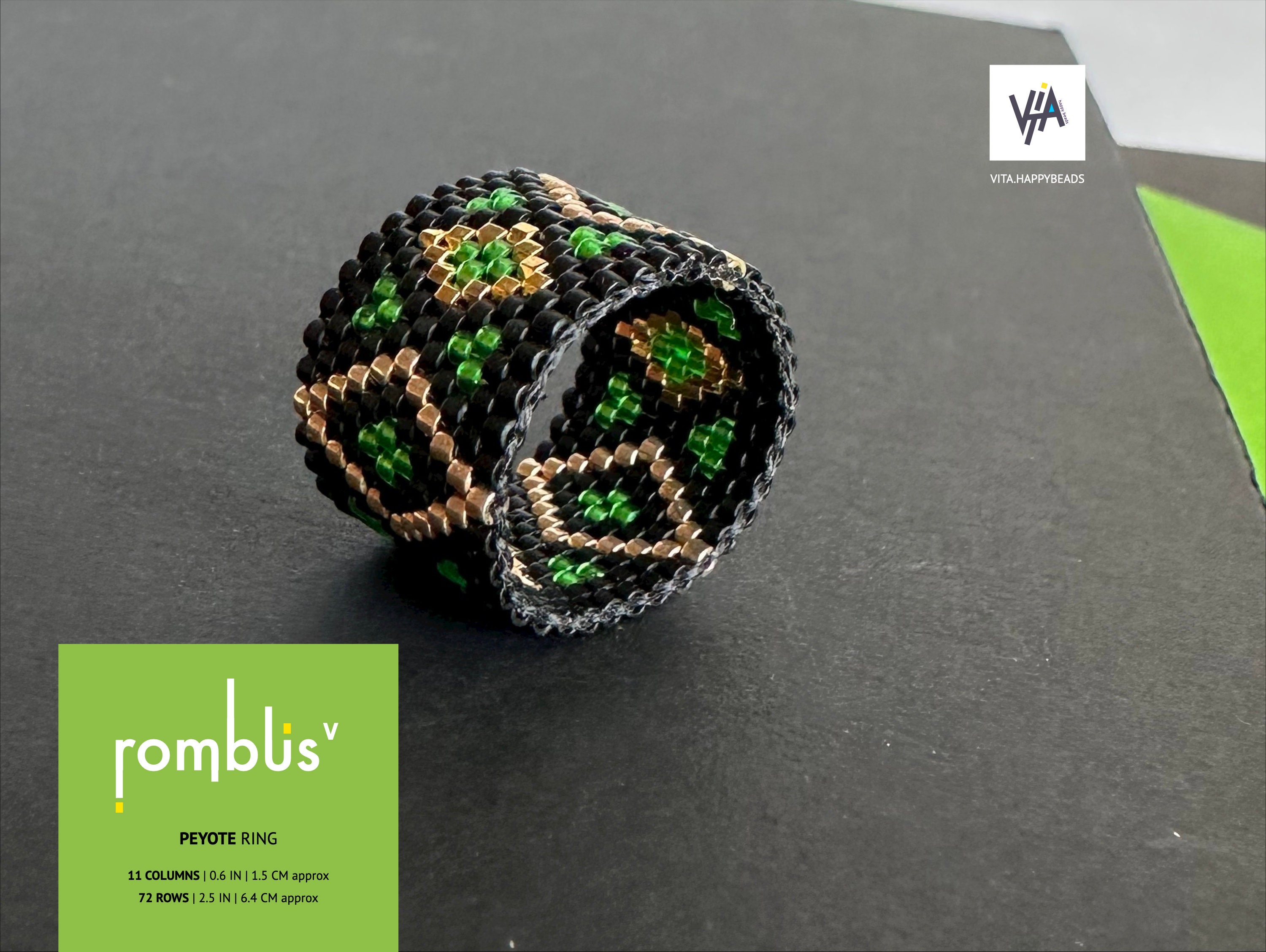 Peyote Ring Pattern, Ring Black Bead Tutorial, Geometric Beaded Ring ...