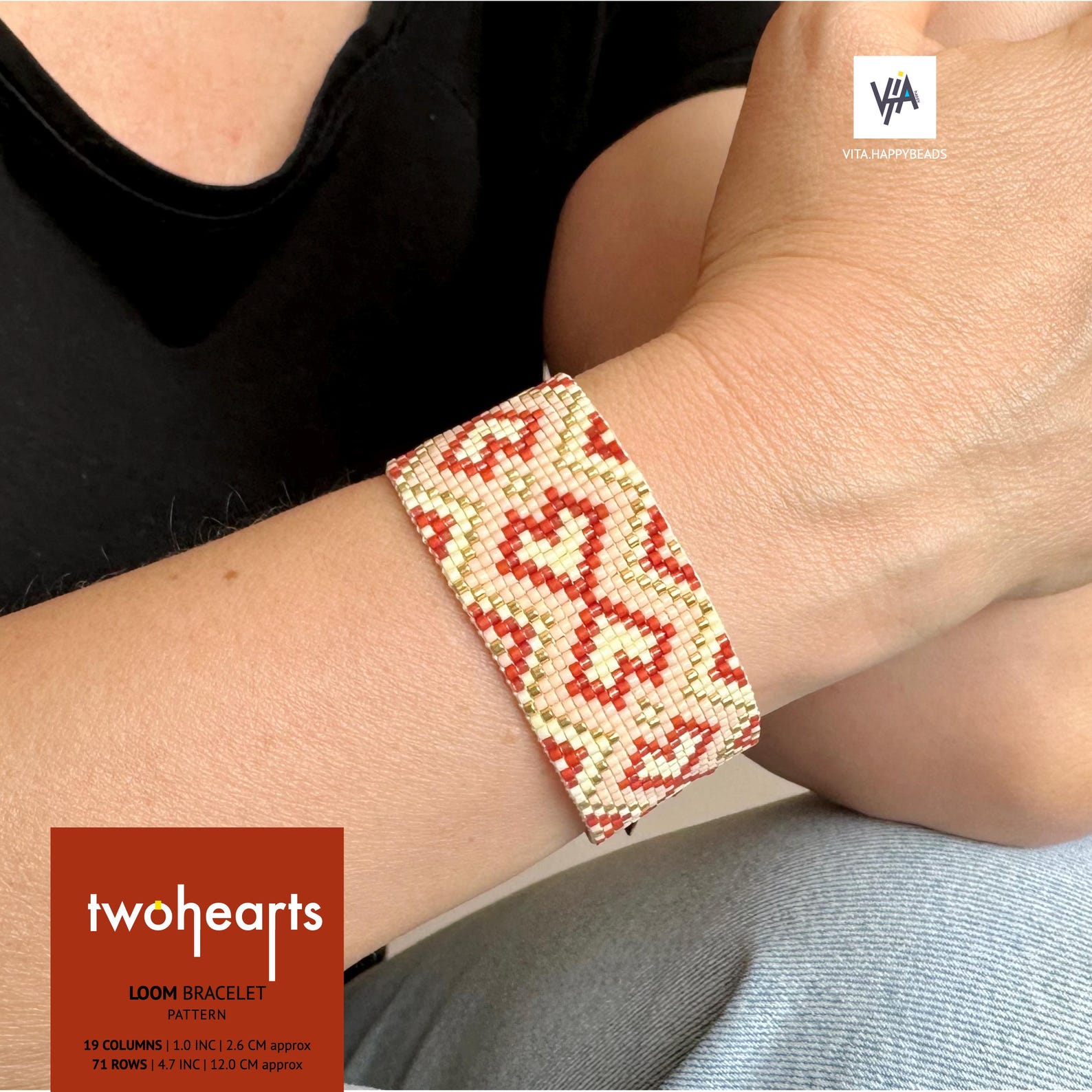 Miyuki Delica Beaded Bracelet Pattern: Twohearts Loom Design (PDF ...