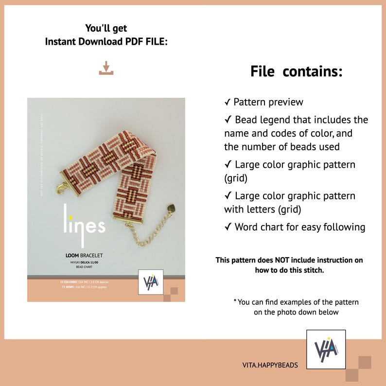 Miyuki Delica Bead Weaving Pattern for Beginner: Minimalist Lines (PDF ...
