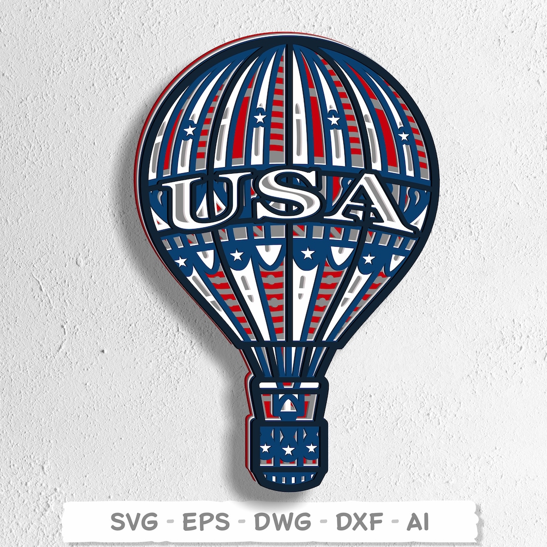 Patriotic Hot Air Balloon SVG: USA Stars & Stripes Mandala (digital ...