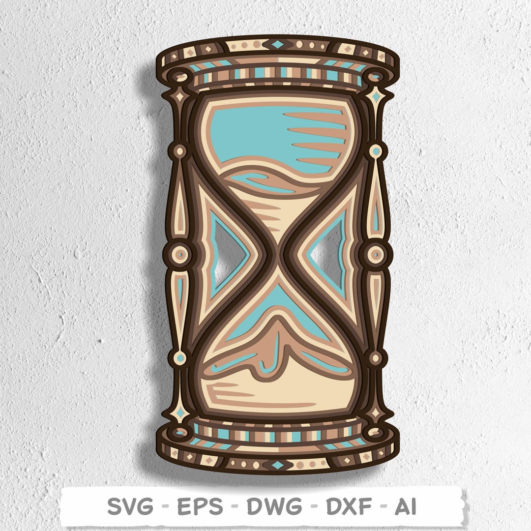 Hourglass 3D Layered SVG Mandala | Time Sand Clock Laser Cut File ...