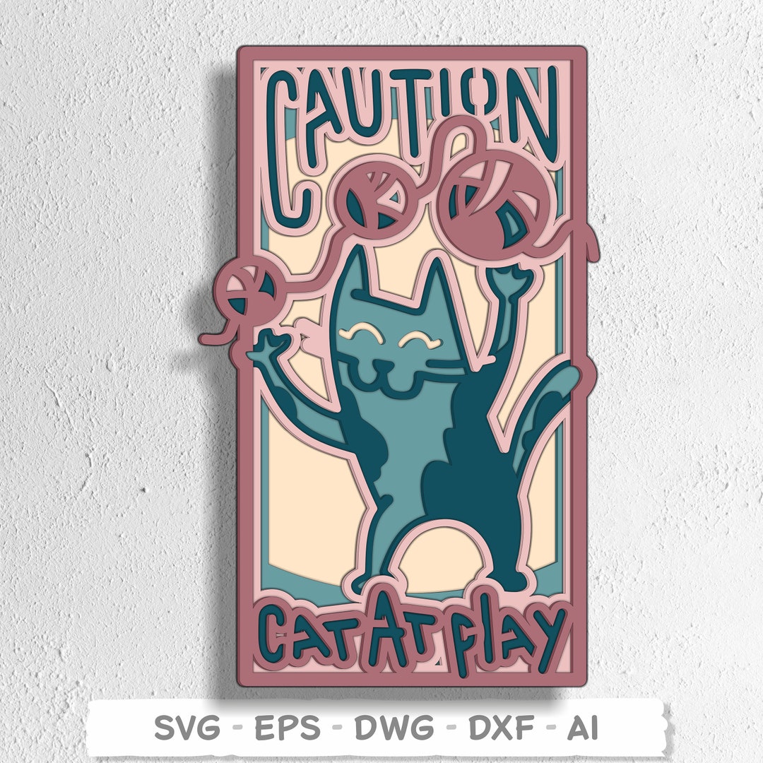 Cat at Play 3D Multilayer SVG. Funny Cat Laser Cut Home Decor. Funny ...