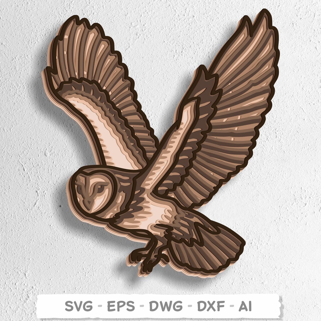 Layered Owl SVG for Laser Cutting | Flying Owl Multilayer CNC Cut File ...