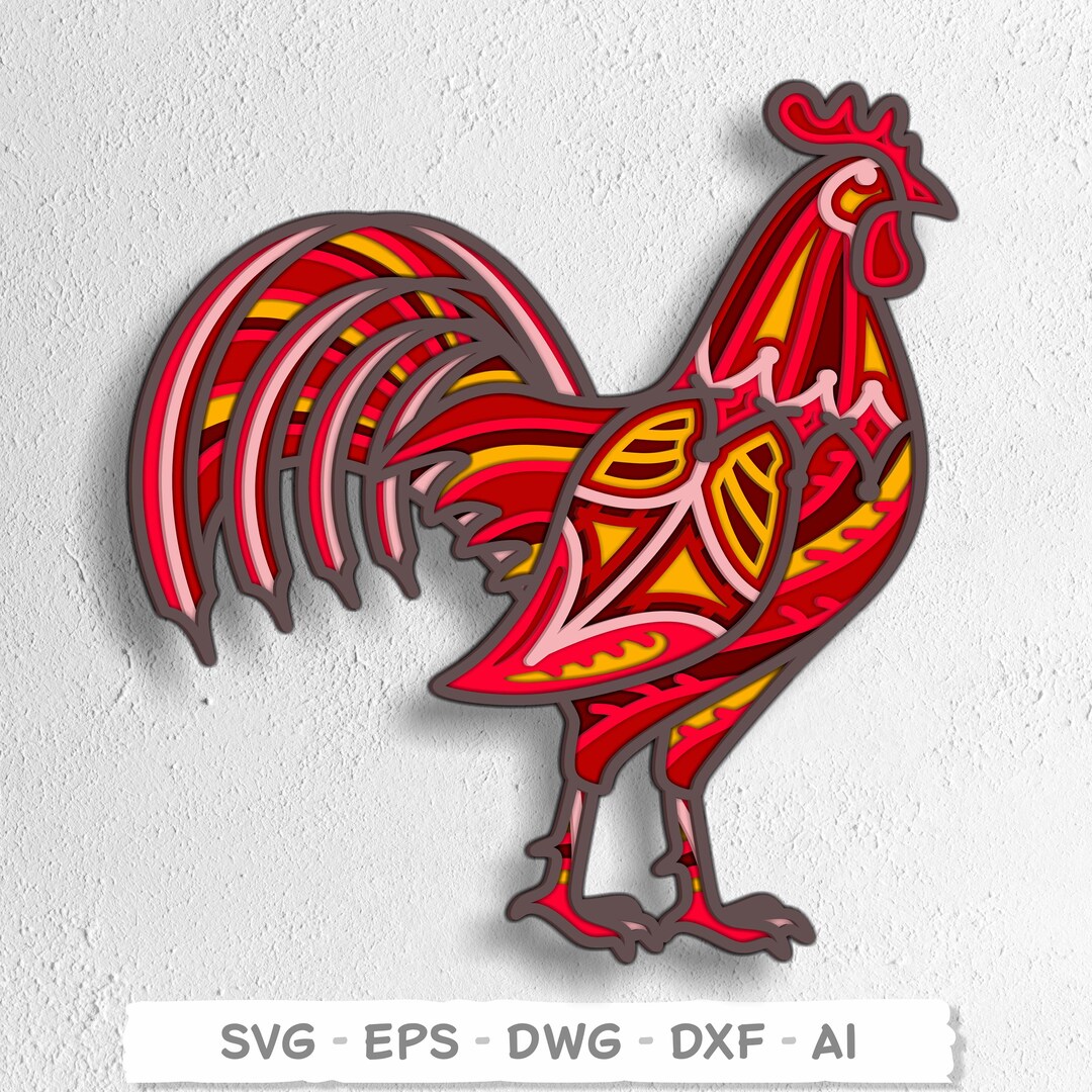 Rooster 3D Multilayer SVG. Rooster Laser Cut Home Decor. Rooster SVG ...