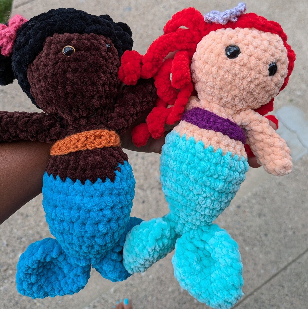 Mermaid Doll Handmade Crochet Plush Stuffed Animal Cuddly Soft Black ...