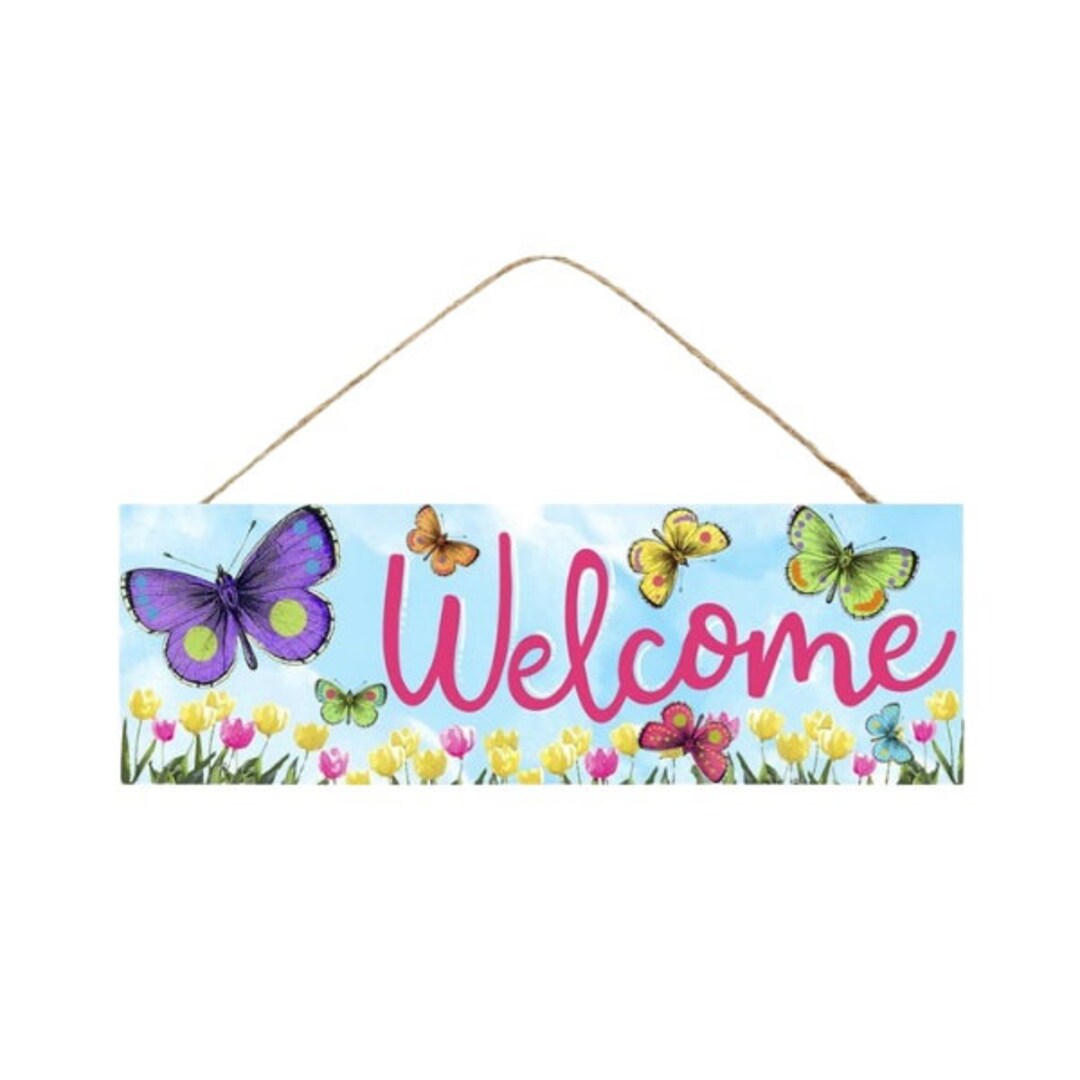 15"l X 5"h Welcome W/butterflies Sign - Etsy