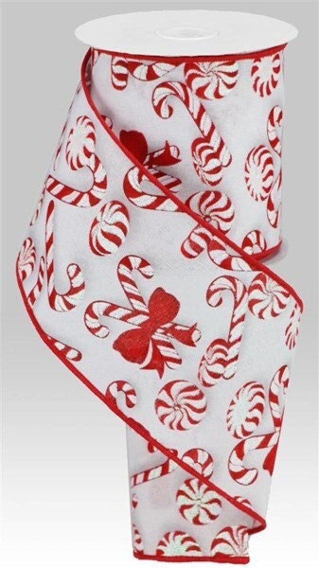 4" X 10 Candy Cane Wired Ribbon, Candy Wired Ribbon, Wreath Supplies ...