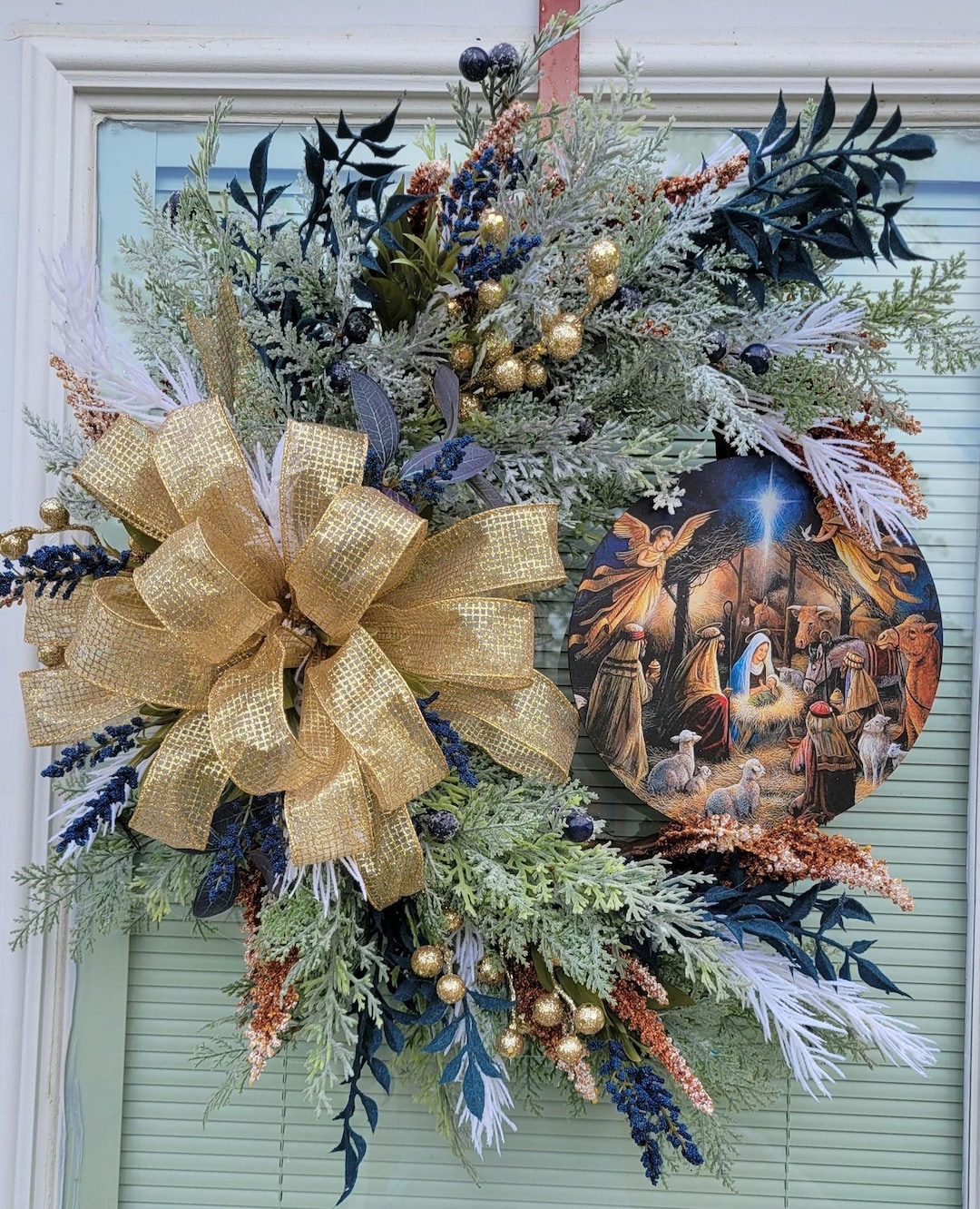 Nativity Wreath, Christian Wreath, Front Door Wreath, Jesus Christmas ...
