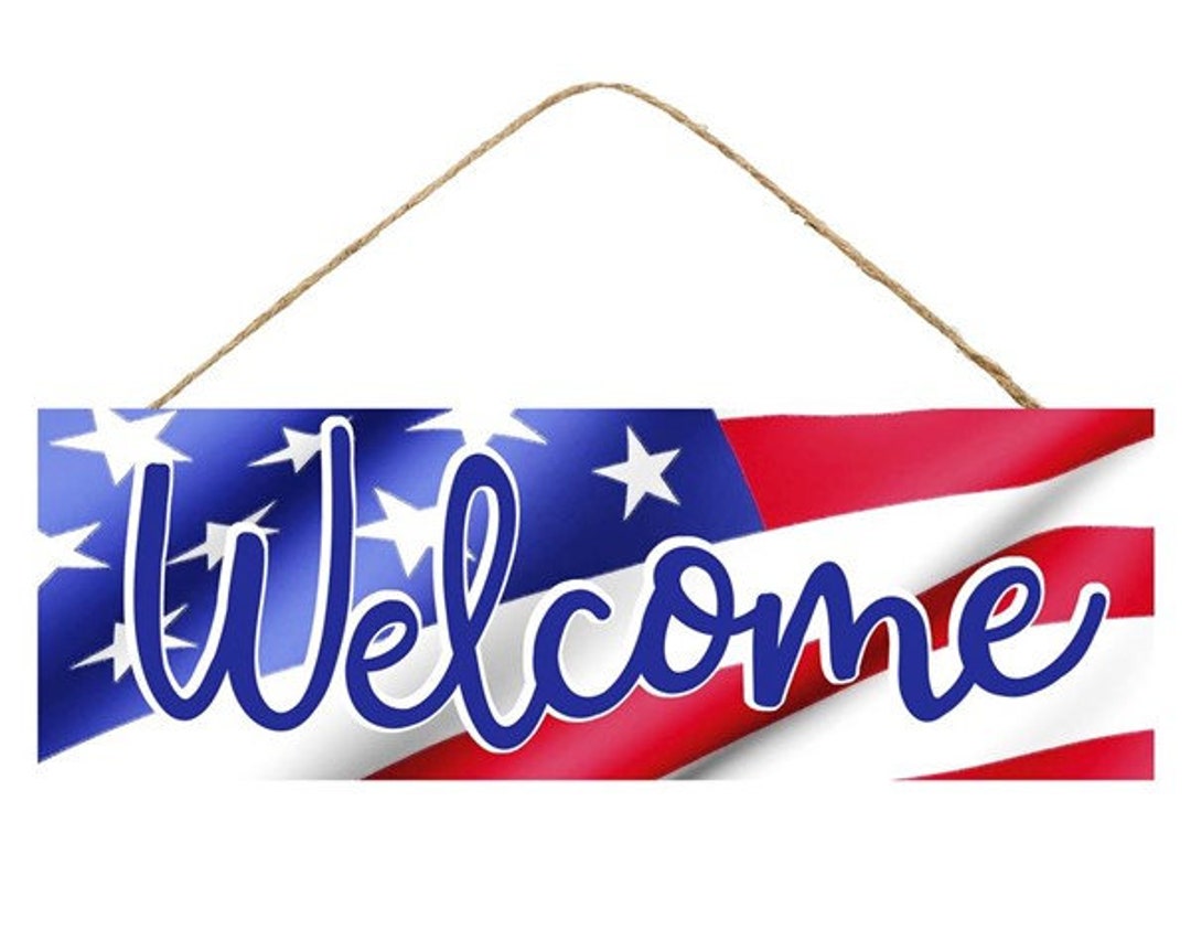 15l X 5h Welcome/flag Sign, Flag Sign - Etsy