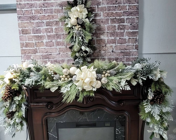 Winter Garland With Italian Ruscus and Red Berries, Christmas Garland ...