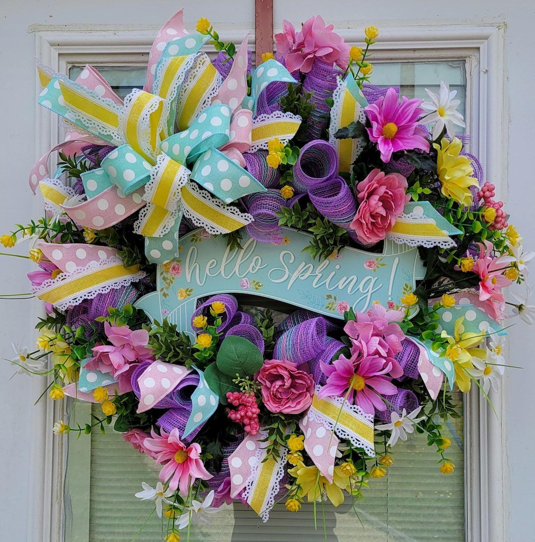 Spring Floral Wreath, Cheerful Front Door Decor, 21x18 Inches - Etsy