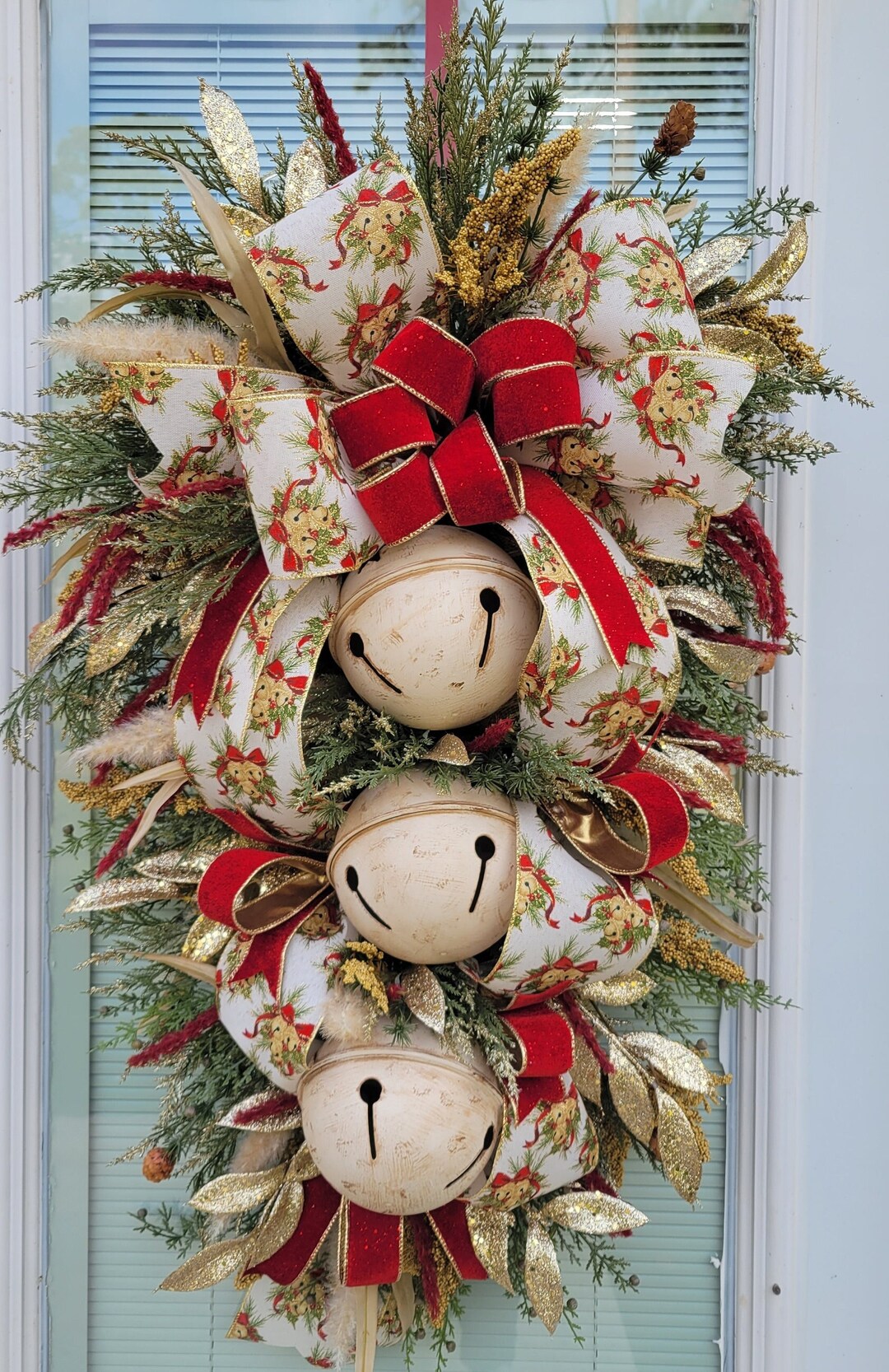 Rustic Jingle Bell Swag, Christmas Rustic Swag, Front Door Wreath ...