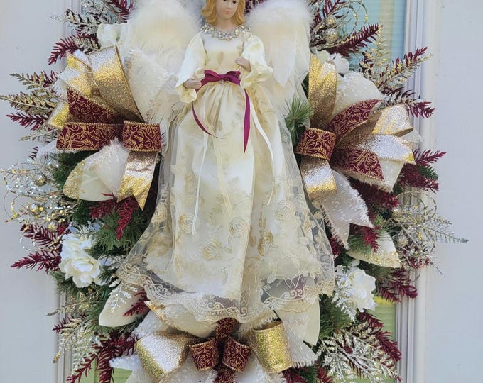 Christian Wreath, Front Door Wreath, Angel Christmas Wreath, Elegant ...