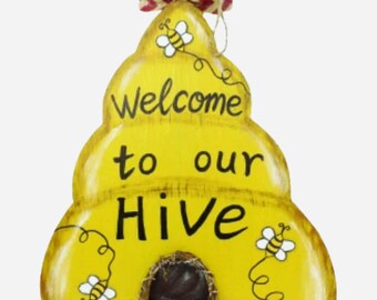 Welcome Bee Hive Sign - Etsy