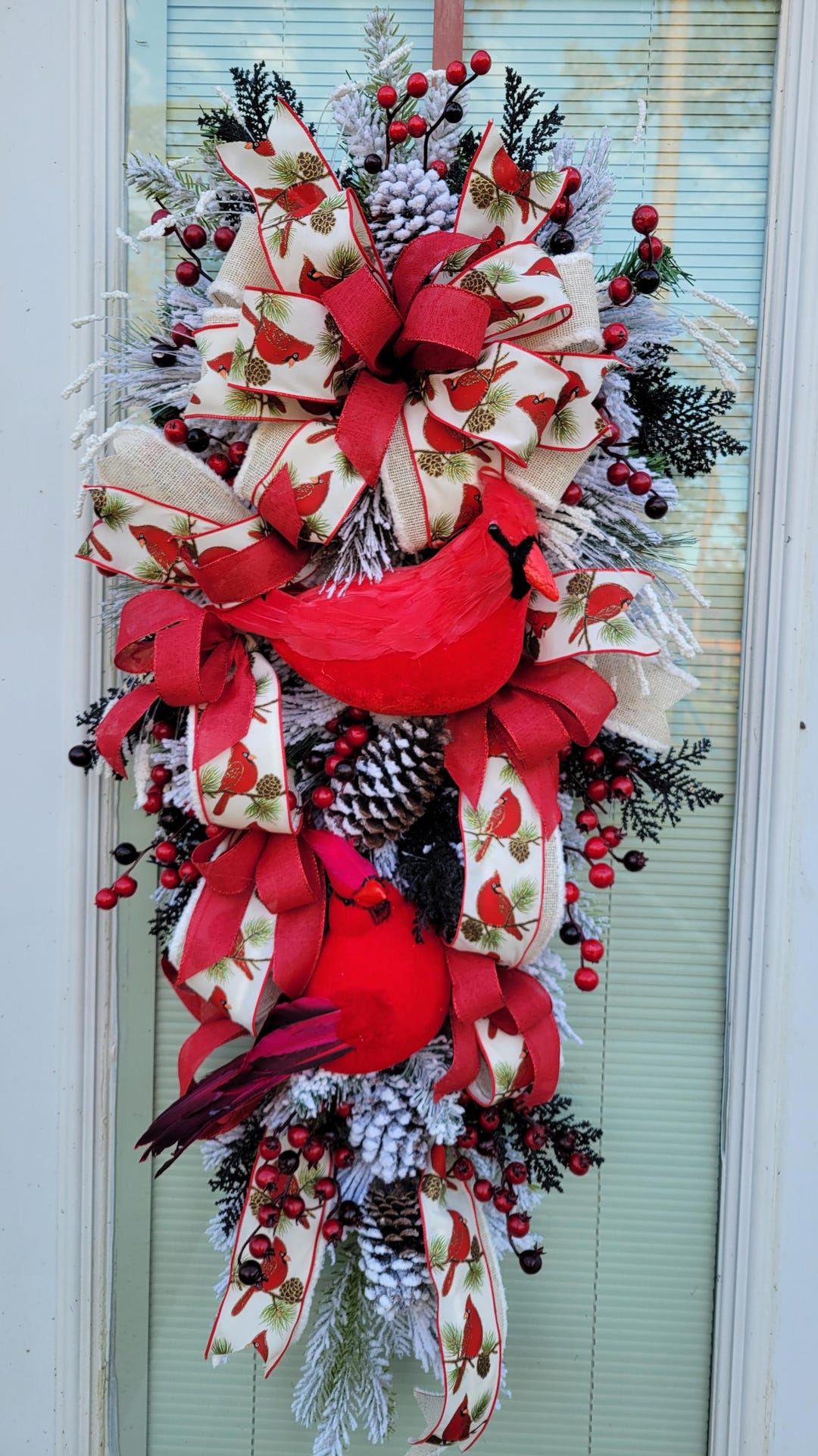 Red Bird Swag, Winter Wreath, Winter Swag, Red and White Swag, Red Bird ...