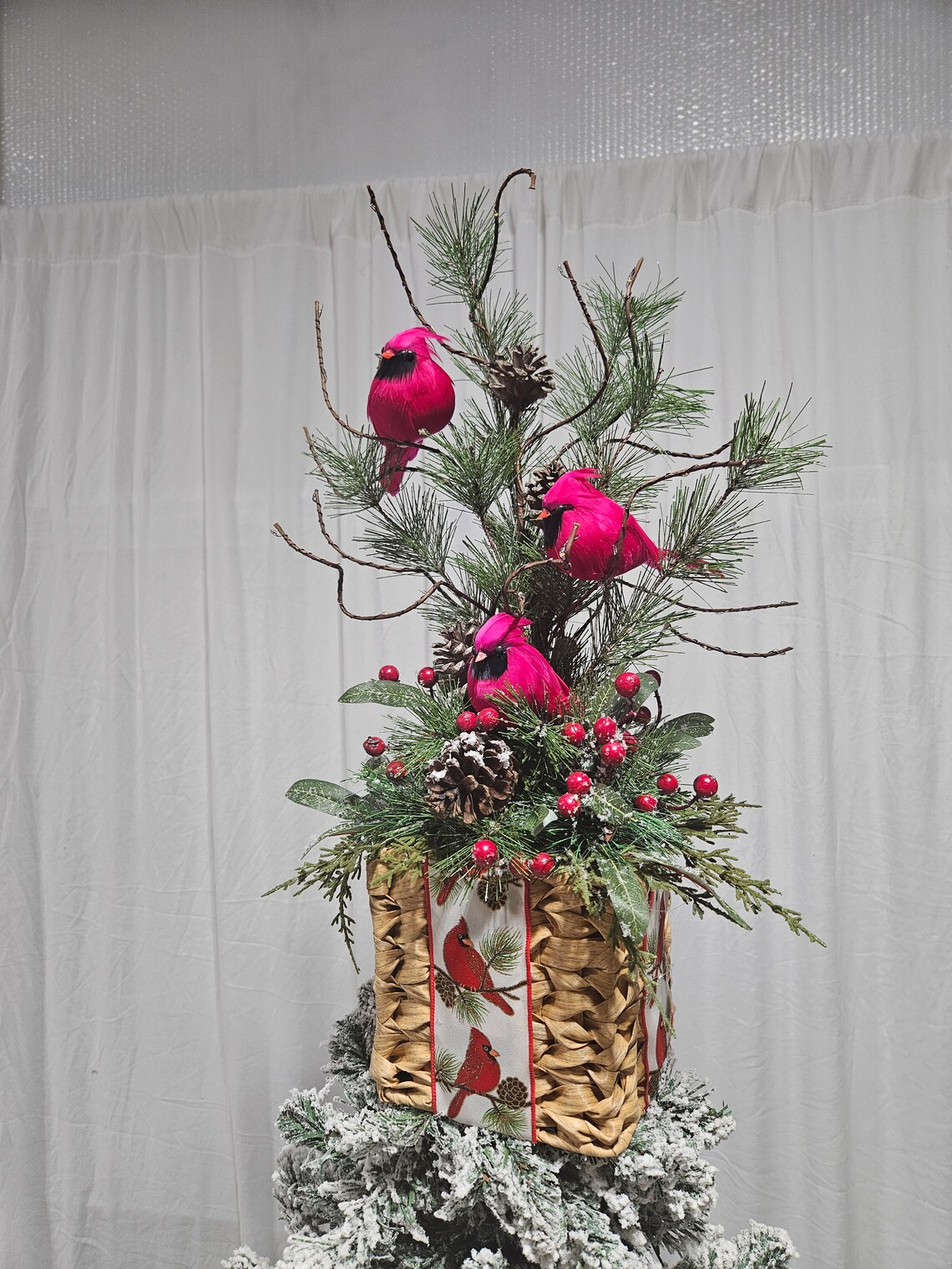 Red Cardinal Christmas Tree Topper With Timer Lights - Etsy