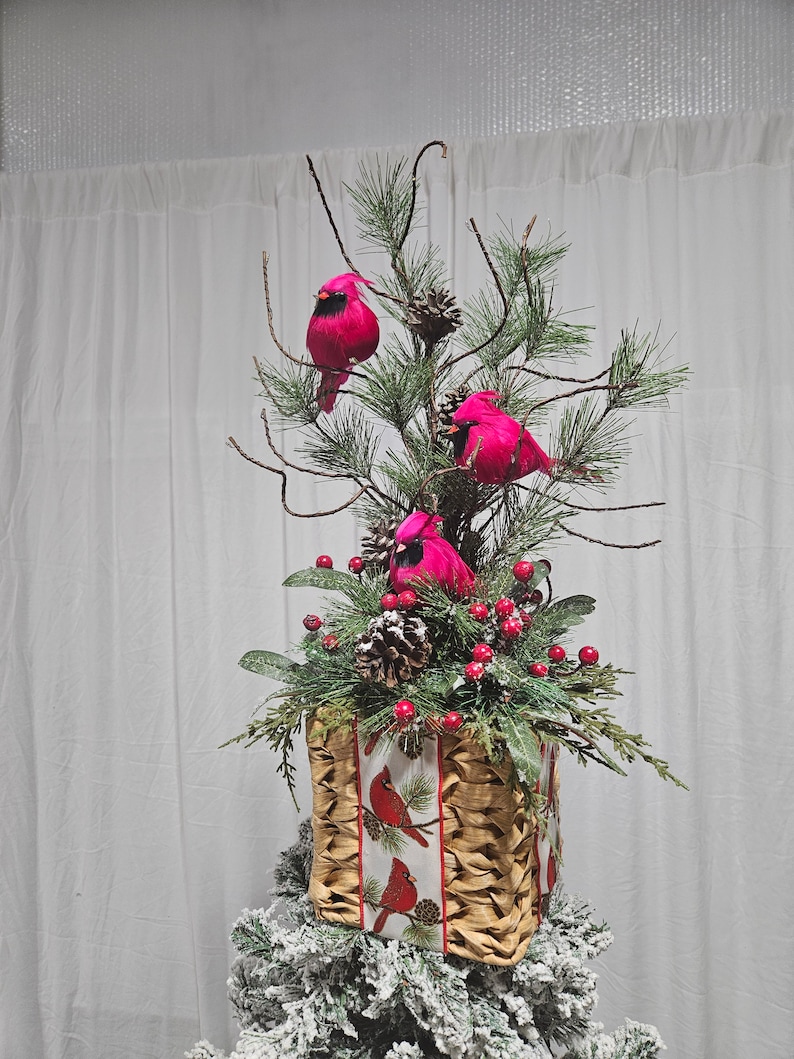 Red Cardinal Christmas Tree Topper With Timer Lights - Etsy