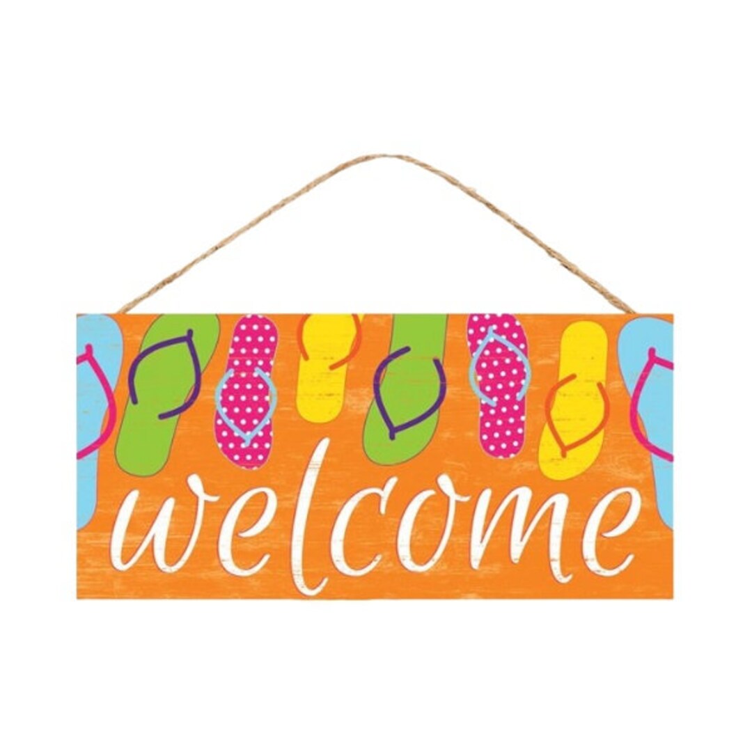 12.5"l X 6"h Welcome W/flip Flops Sign - Etsy