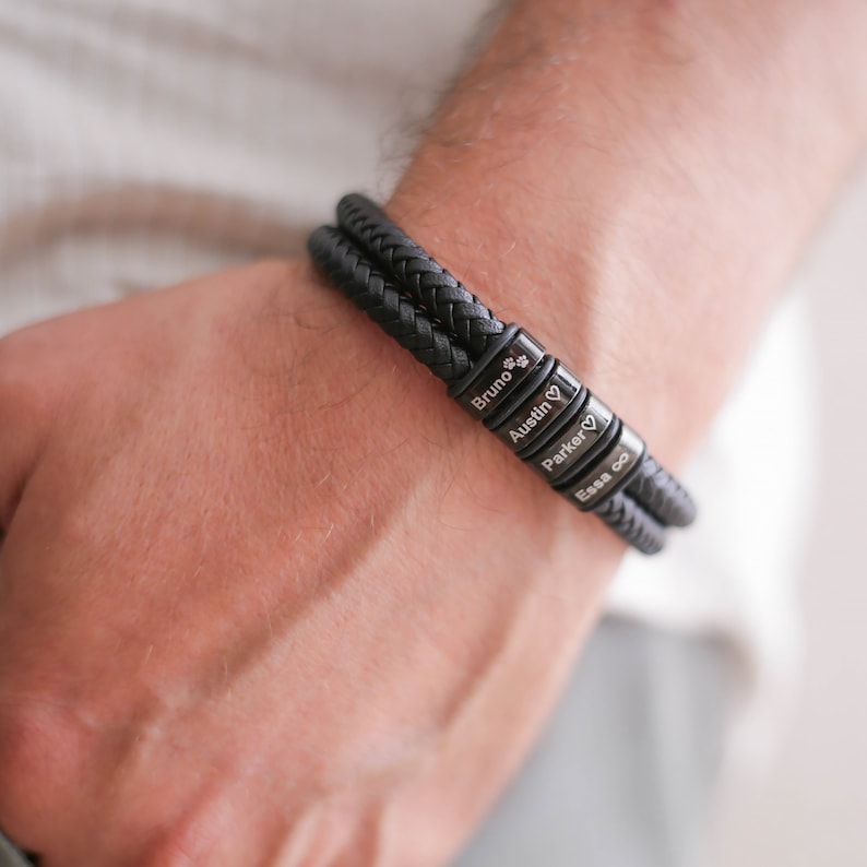 Custom Mens Bracelet, Personalized Leather Bracelet, Meaningful Gift ...