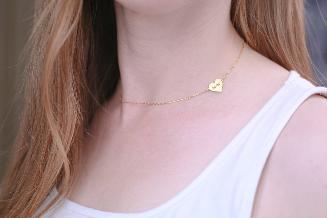 Collar de corazón personalizado, collar de corazón grabado, collar de ...