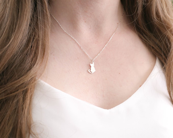 Hanging Cat Sterling Silver or Gold Necklace Little Kitty Cat - Etsy